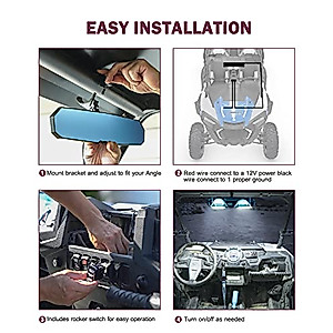 Lupar UTV RZR Rear View Mirror with LED Light fits 1.75"-2" Roll Cage Bar Aluminum Rearview Center Mirrors for SXS Polaris XP 900 1000 Pioneer Talon Can-Am Maverick X3 Kawasaki Arctic Cat Wildcat