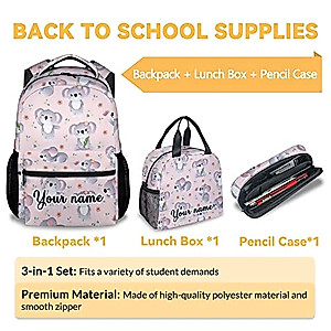 CUNEXTTIME Custom Koala Backpack with Lunch Box And Pencil Case, Set of 3 Cute Bookbag for Girls Boys, Lightweight Large Capacity School Bag