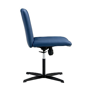 TURRIDU Criss Cross Chair No Wheels, Armless Office Chair with Wide Seat and Mid Back, Height Adjustable Swivel Cross Legged Office Chair Computer Vanity Chair for Home, Office, Small Space, Blue