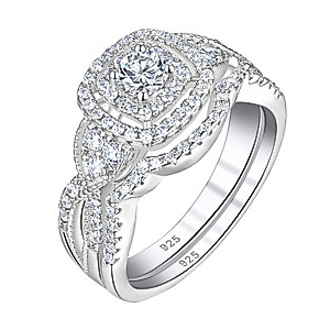 SHELOVES Wedding Rings Set for Women Round White Cz Engagement Rings Bridal Set 925 Sterling Silver Sz 8