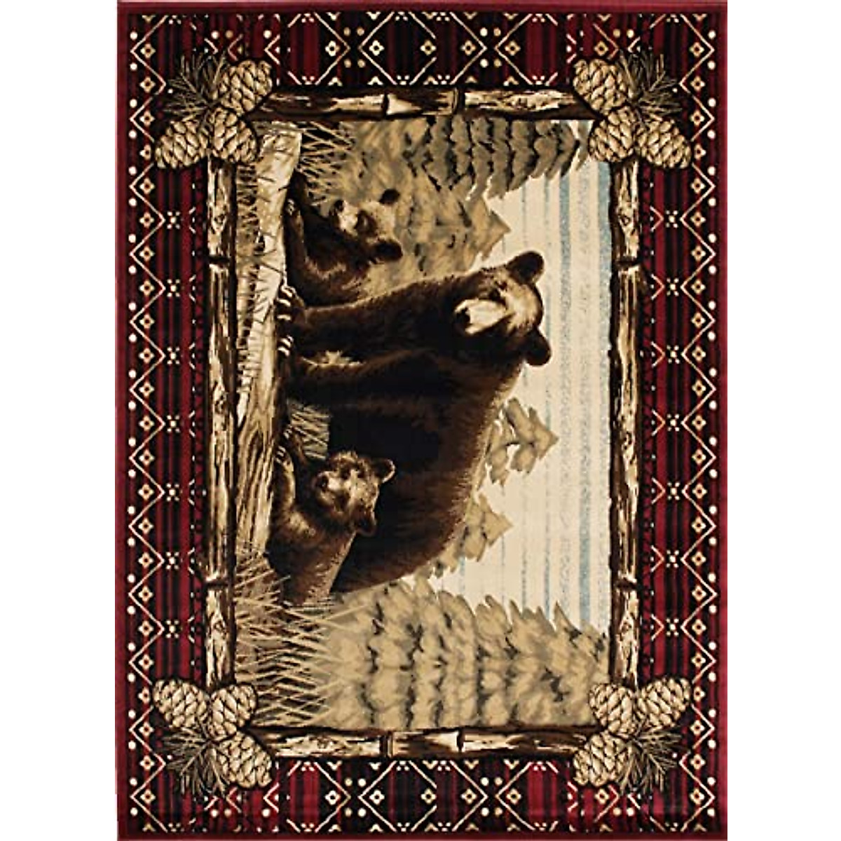 Rug Empire Rustic Lodge Grizzly Bear Cubs Area Rug, 39" L x 26" H