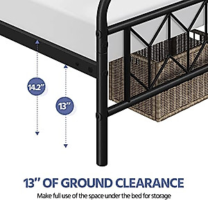 Yaheetech Metal Platform Bed Frame Mattress Foundation with Diamond Pattern Headboard/Footboard/Heavy Duty Steel Slat Support/Under Bed Storage/No Box Spring Needed/Twin Size Black