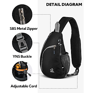 WATERFLY Crossbody Sling Bag Small Water Resistant Backpack Lightweight Shoulder Chest Daypack for Men Women Hiking Travel