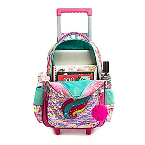 4PCS Unicorn Rolling Backpack for Girls, Wheels Backpacks for Girls,Suitcase School Bag Set,Kids Luggage with Lunch Box Pencil Case for Toddler Preschool Elementary Student