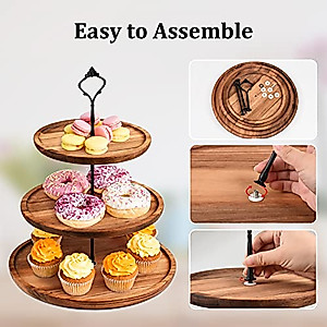 3 Tier Wood Cake Stand Large Serving Tray Wooden Rustic Cupcake Stand for 24 Cupcakes Dessert Display for Tea Party, Birthday, Wedding, Farmhouse, Woodland Baby Shower Decor