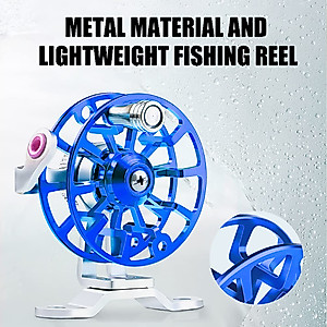 FANGBLUE Winter Fishing Reel All Metal 1.76oz(50g) Lightweight 2.1inch(53mm) Upgrade Base Right Hand Mini Fly Wheel for Trout Pike Ice Fishing Tackle (Sliver