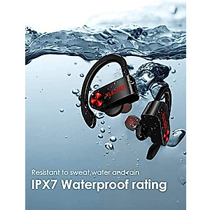 XLEADER Wireless Sports Earbuds Sport3 Pro Bluetooth Earphones with LED Display Charging Case 48H Playtime IPX7 Waterproof Deep Bass Microphone for Running Workout Gym Red