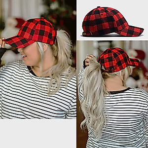 Unisex Buffalo-Plaid Baseball-Hat Red-Black-Check Ball-Cap for Women Men (Medium, Red-Black Plaid)