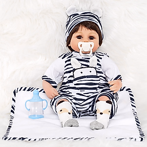 ENADOLL Reborn Baby Doll Realistic Silicone Vinyl Baby 16 inch Weighted Soft Body Lifelike Doll Gift Set for Ages 3+(Zebra Boy)