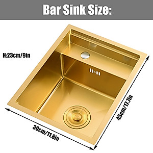 FAFACAI Kitchen Sink Golden Bar Sink Stainless Steel Set Balcony Mini Handmade Pool with Faucet Drop in Or Undermount (Color : Gold, Size : 45x30x23cm) (Gold 45x30x23cm)