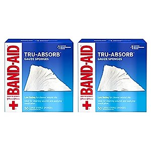 Band Aid Brand First Aid Tru-Absorb Gauze Sponges, 4" X 4", 50 Count, Pack of 2