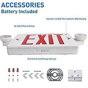 Exit Sign with Emergency Exit Lights, OSTEK ABS Fire Safety Red Emergency Exit Sign with 2 Adjustable Flood Lights, Double Face and 90min Long Backup Battery, (UL Certified 120-277V) (1pack)