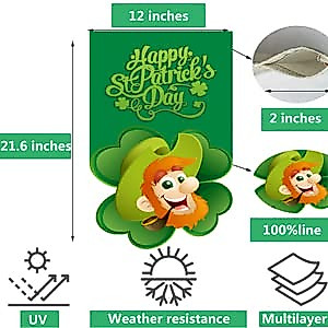 Happy St. Patrick's Day Garden Flag, Lucky Shamrocks St. Patrick's Day Garden Flag 12x18 Inch Double Sided Clover Decorative Flag for Outdoor Party