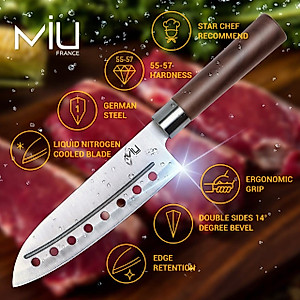 MIU Santoku Knife 7 inch, Multipurpose for Chef with Comfortable Plastic Handle