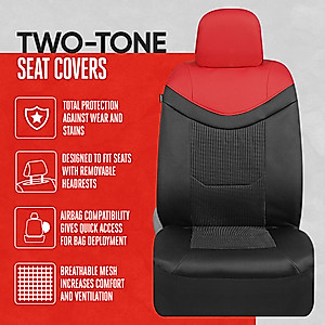 Motor Trend Premium LuxeSport Red Car Seat Covers for Front Seats, 2 Pack – Automotive Seat Protectors with Comfortable Mesh Back & Faux Leather Headrest, Interior Covers for Car Truck Van SUV