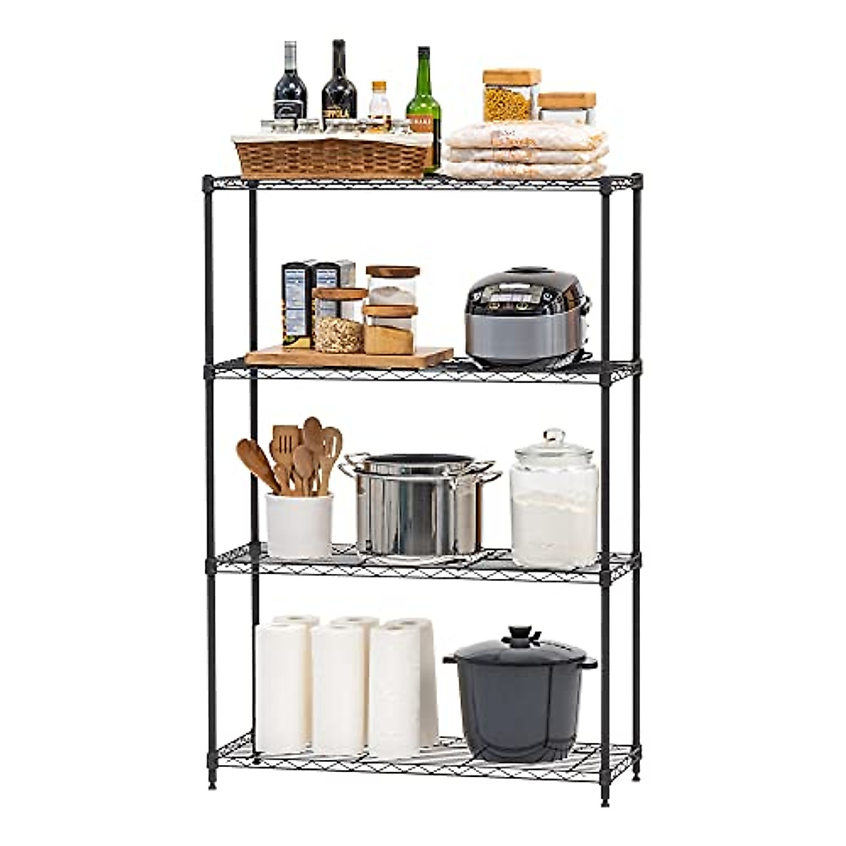 IRIS USA, 4-Tier Adjustable Storage Wire Shelving Unit (200 lbs Loading Capacity per Shelf), Wire Storage Unit with Metal Shelves, Kitchen Rack, Bakers Rack, Matte Black (36" L x 14" W x 53" H)