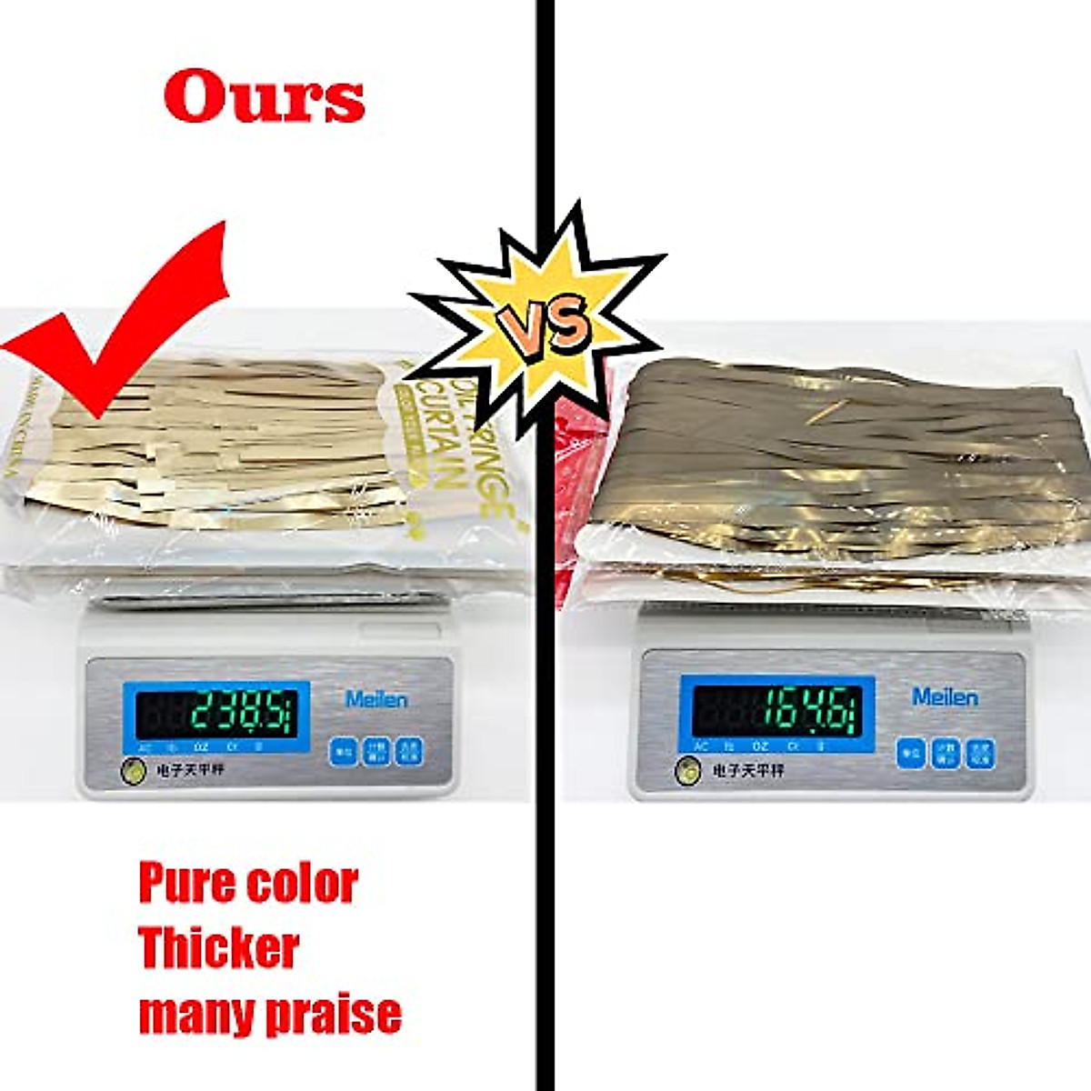 Light Gold Backdrop Curtains -6.6x9.8 feet, Pack of 2 | LILF Matte Foil Fringe Curtain with Non-Marking Tape | Tinsel Streamers Backdrop for Birthday Bachelorette Party Decoration Photo Booth Props