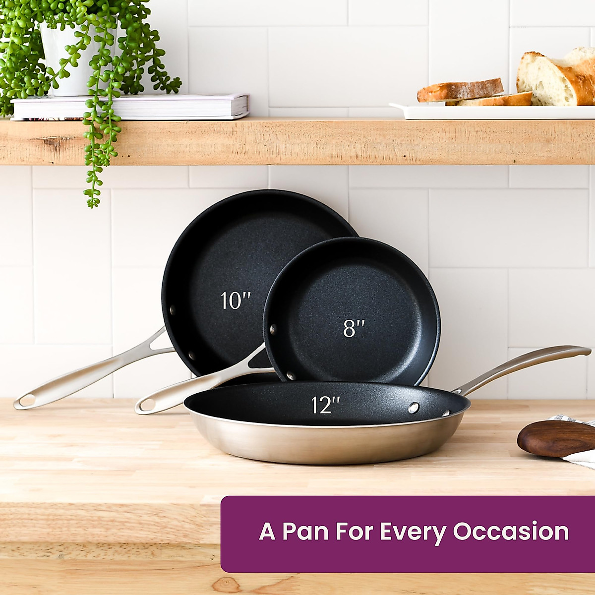 American Kitchen - 12 inch Premium Nonstick Skillet & Frying Pan, Stainless Steel, Durable Coating, Made In America