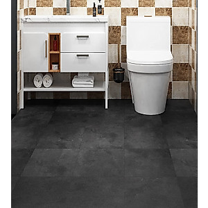 Livelynine 16-Pack Retro Peel and Stick Floor Tile Concrete Slate Gray Vinyl Flooring Stick on Floor Tiles for Bathroom Kitchen Bedroom Waterproof Removable Sticky Laminate Flooring Sheets 12X12 Inch