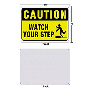 GLOBLELAND 2 Pack Watch Your Step Caution Sign, 7x10 inches 30 Mil Aluminum Security Warning Signs for Stairs or Platforms, UV Protected and Waterproof