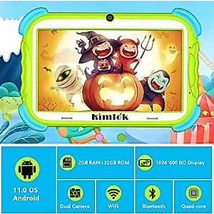 kimlok Kids Tablet Tablet for Kids，Android 11, 7 Inch 2GB+32GB, WiFi, Parental Control APP，Dual Camera, Bluetooth, Friendly Learning Tablets for Kids with Case Included for Boy and Girl Green