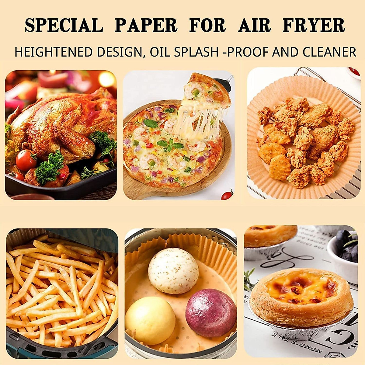 Velaxs Air Fryer Liners Disposable, Cooking Nonstick Filter Inserts Liners, Microwave Frying Pan Parchment Paper, Oil-proof Baking Roasting Food Grade Paper Sheets for Air Fryer 100 pcs 6.3 inch Round
