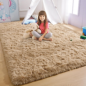 YJ.GWL Area Rugs 8x10 Feet for Living Room, Ultra Soft Fluffy Beige Bedroom Rug, Large Non-Slip Comfy Shag Carpet Nursery Playroom Rug, Indoor Modern Fuzzy Rug for Kids Girls Room Home Decor