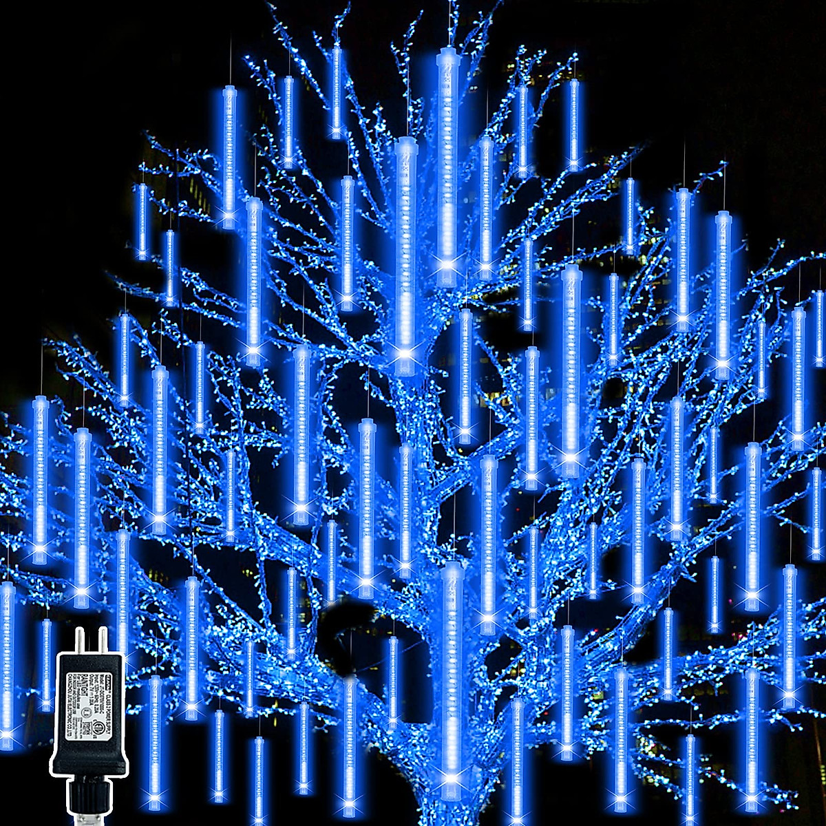 TAO XIANG QI 288 LED Christmas Lights Meteor Shower Rain Lights Outdoor Decor,8 Tube 12.2 Inch Waterproof Plug in Falling Rain Fairy String Light Christmas Decor Outdoor Tree Holiday Party Home(Blue)