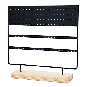 Sooyee Metal Earring Holder and Jewelry Organizer,Jewelry Rack Display Classic Stand with Wood Base Tray,6 Layer 144 Holes for Hanging Earrings Piercings,Ear Stud,Black