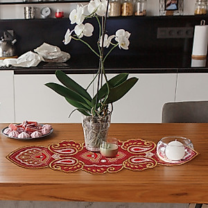 Christmas Red Table Runner, Christmas Beaded Table Runner, Glitz Beaded Table Runner - Table Mat for Harvest Xmas Easter Thanksgiving Wedding Family Party Decoration - 13x36 Paisley - Maroon Gold