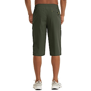 MAGCOMSEN Mens 3/4 Capri Pants Outdoor Quick Dry Knee Length Gym Drawstring Training Workout Running Shorts Army Green, 40