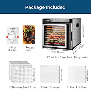 OSTBA Food Dehydrator Machine, 9 Stainless Steel Trays Dehydrators for Food and Jerky, Herbs, Veggies, Fruits, Adjustable Temperature and 48H Timer, Overheat Protection, 1000W, Recipe Book Included