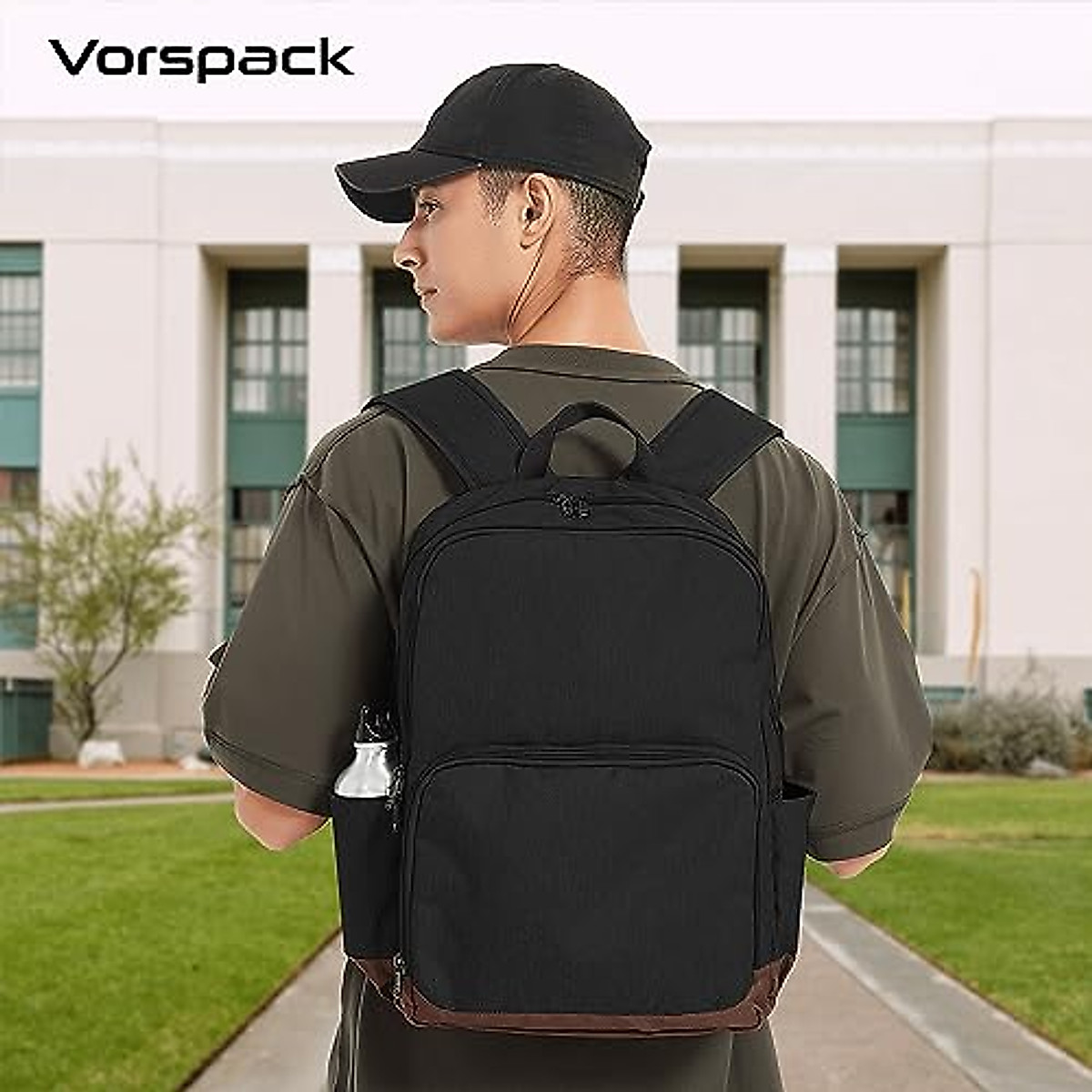 Vorspack Backpack for Women Men - Lightweight Bookbag with Padded Slot for Work College Travel - Black