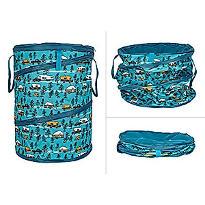 Camco Life is Better at The Campsite Pop-Up Utility Container | 18 x 24-inch | A Compact Size for Multi-Purpose Use | Sketched RVs and Trees Pattern (42987)