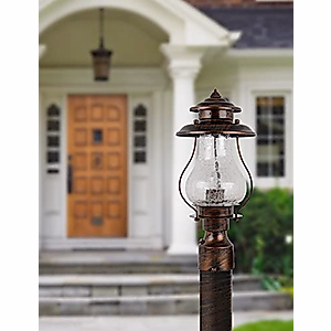 Dusk to Dawn Post Lights Outdoor Photocell Sensor Rustic Pole Mount Lanterns with Pier Mount Adapter Oil Rubbed Brown with Crackle Glass Waterproof Pillar Lights for Patio, Garden, Porch and Backyard