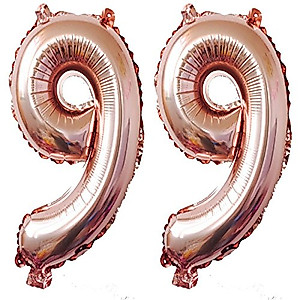 40inch Rose Gold Foil 99 Helium Jumbo Digital Number Balloons, 99th Birthday Decoration for Women or Men, 99 Birthday Party Supplies