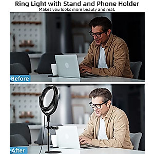 Ring Light with Stand and Phone/Ipad Holder, 10.5'' Desk Zoom Lighting for Computer, Laptop Light for Video Conferencing, Zoom Meetings, Live Streaming, Makeup, Video Calls, Vlog, YouTube, TikTok
