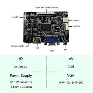 VSDISPLAY 8.8" 8.8 Inch 1280x480 LCD Screen CLAA088WA01 XN with HD-MI VGA AV LCD Controller Board KYV-N5 V4
