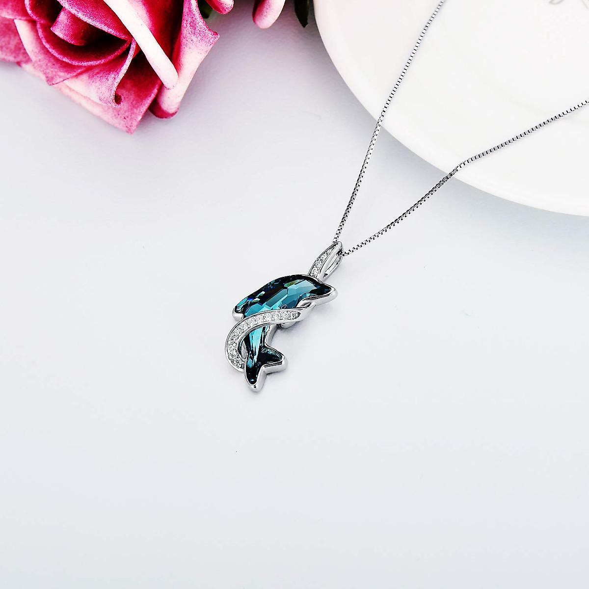 TOUPOP Dolphin Gifts for Women 925 Sterling Silver Dolphin Necklace Pendant with Blue Crystal Dolphin Lovers Jewelry Gifts for Women Mom Girlfriend Wife Birthday Anniversary Christmas