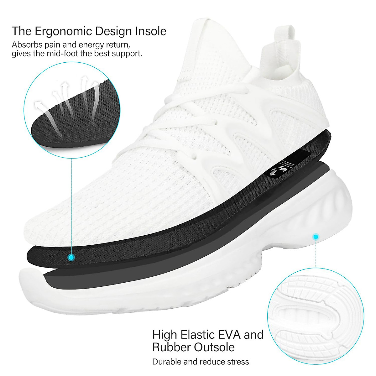 Pujcs Running Shoes Womens Breathable Tennis Shoes Non Slip Gym Workout Shoes Lightweight Mesh Walking Sneaker White Size 9