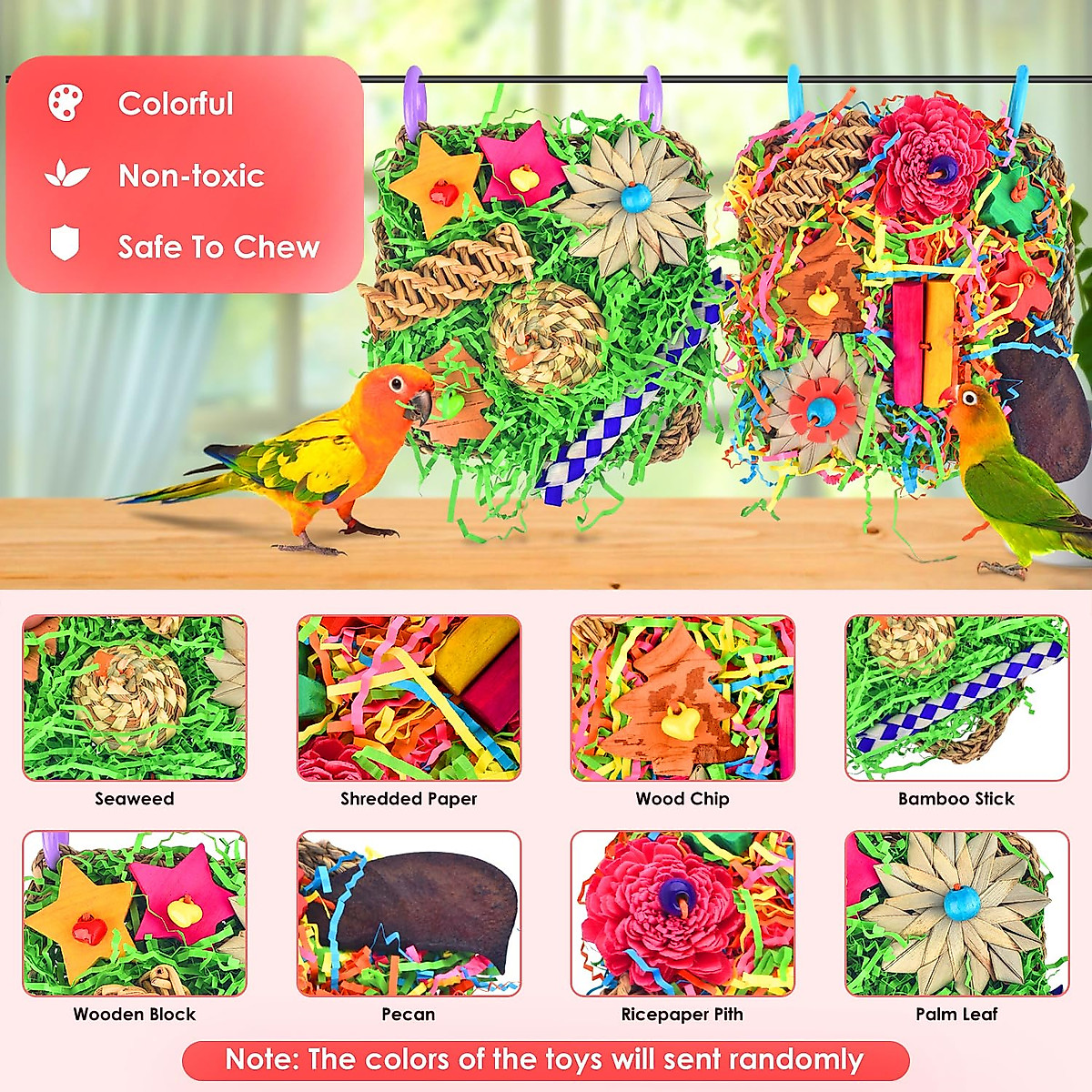 KATUMO Bird Toys, Parrot Grass Mat Foraging Wall Toys Parakeet Shredder Toys for Cockatiel, Conure, Lovebird, Budgie, Parakeet Small Medium Birds