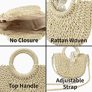 Handwoven Rattan Bag for Women Cross Body Bohemian Straw Shoulder Purse Beach Carrying Handbag (Black)