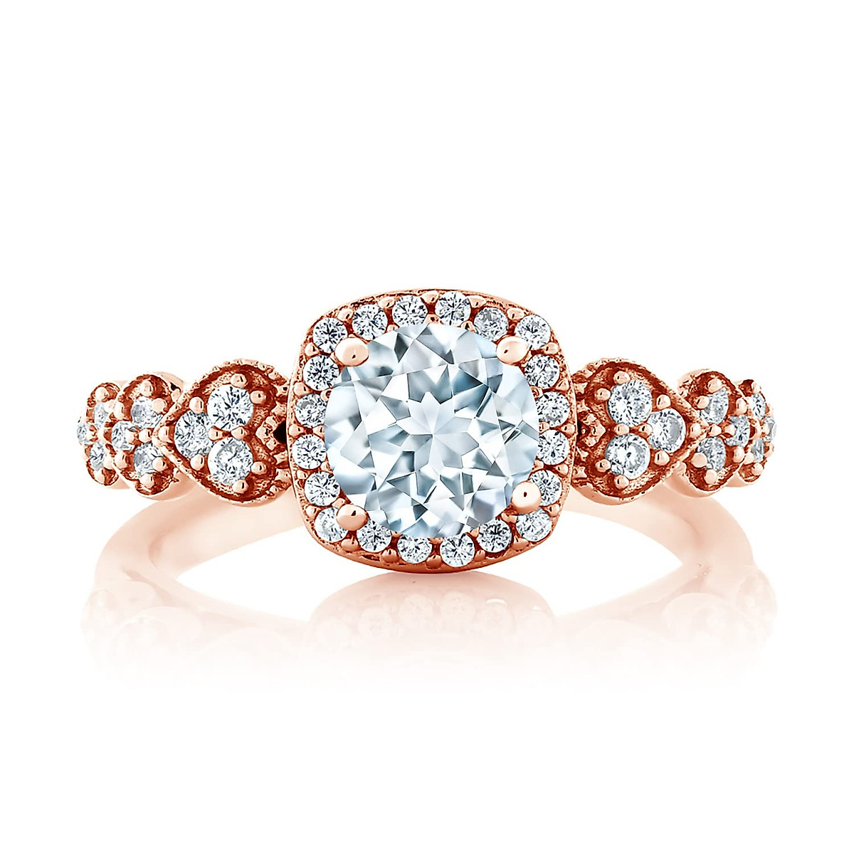 Gem Stone King 18K Rose Gold Plated Silver Sky Blue Aquamarine Ring For Women (1.07 Cttw, Gemstone Birthstone, Available In Size 5, 6, 7, 8, 9)