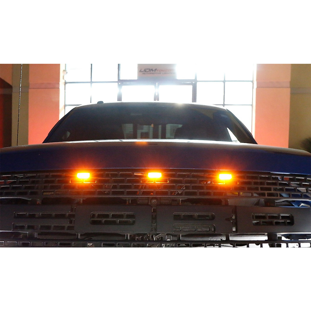 iJDMTOY 75-123-Smoked-Amber 3pc Dark Smoked Lens Amber Full Front Grille Driving Light Kit for 2010-14 & 2017-up Ford Raptor (Powered by 36 Pieces of SMD LED Diodes)