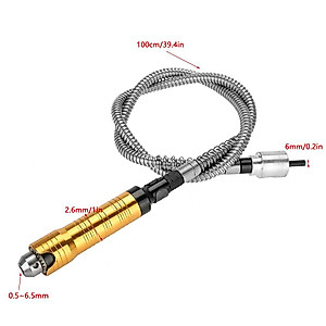Electric Drill Grinder Tool, 0.5-6.5 Mm Chuck Handle 6Mm Flexible Flex Shaft Adapter Attachment Fit Electric Drill Grinder Tool for Detail Metal Engraving, Wood Carving, and Jewelry Polishing