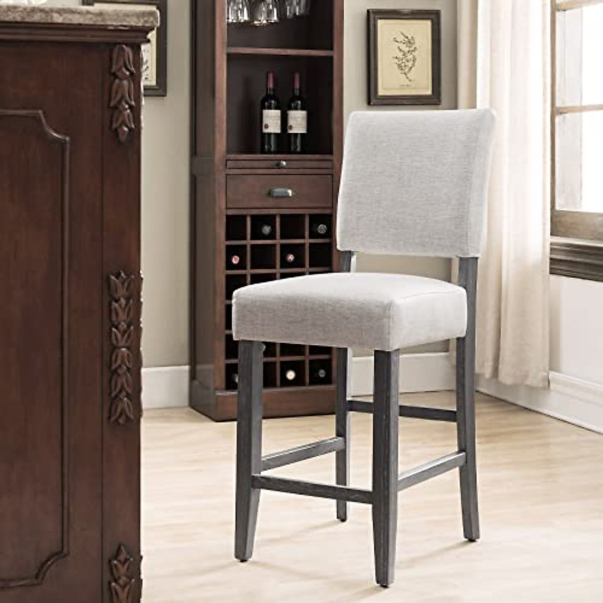 Leick Upholstered Back Counter Height Barstool (Set of 2), Grey