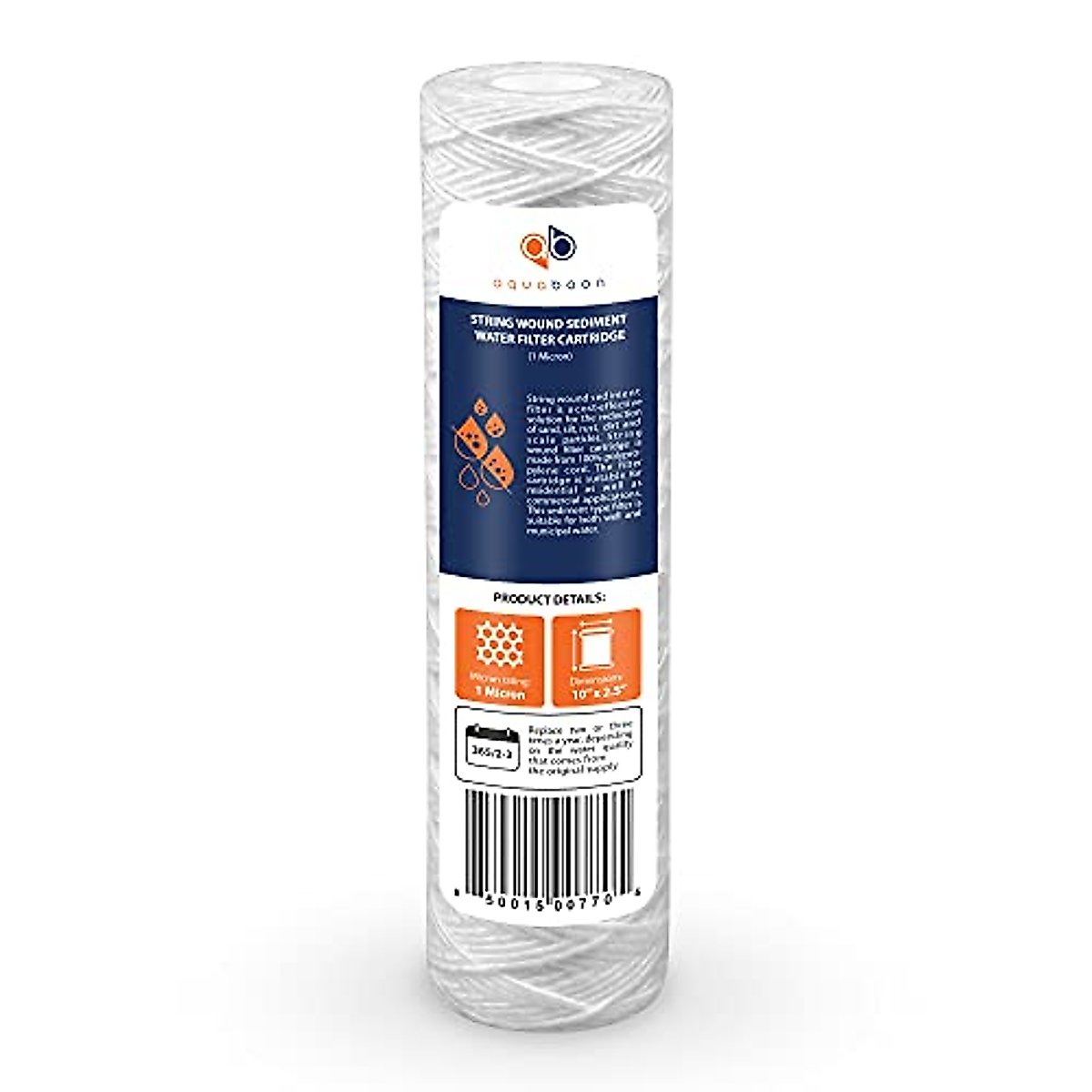 Aquaboon 1 Micron 10" x 2.5" String Wound Sediment Water Filter Cartridge | Universal Replacement for Any 10 inch RO Unit | Compatible with WFPFC4002, CW-F, PFC4002, SWC-25-1001, SWF-25-1001, 6-Pack