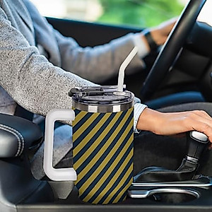 Blue And Yellow Stripes 40oz Water Bottle Double Wall Insulated Tumbler with Handle Leakproof Travel Mug White-style