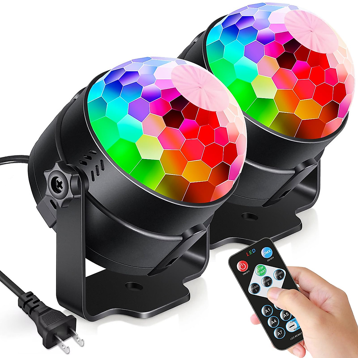 [2-Pack] Sound Activated Party Lights with Remote Control Dj Lighting, RGB Disco Ball Light, Strobe Lamp 7 Modes Stage Par Light for Home Room Dance Parties Bar Karaoke Christmas Wedding Show Club