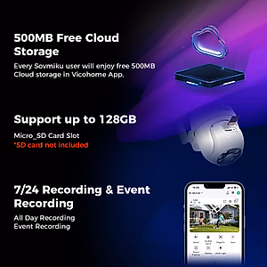 SOVMIKU CA3 AI Auto Tracking Mini 2K Security Camera Wireless Outdoor, Two-Way Audio, Easy to Setup, 9.8Ft Power Cable, 360° View, Pan/Tilt, Color Night Vision, Audible Flashlight Alarm, SD Slot